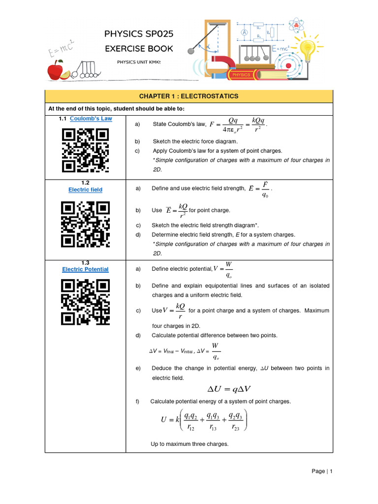 Chap 1 Electrostatics | PDF | Electric Field | Force