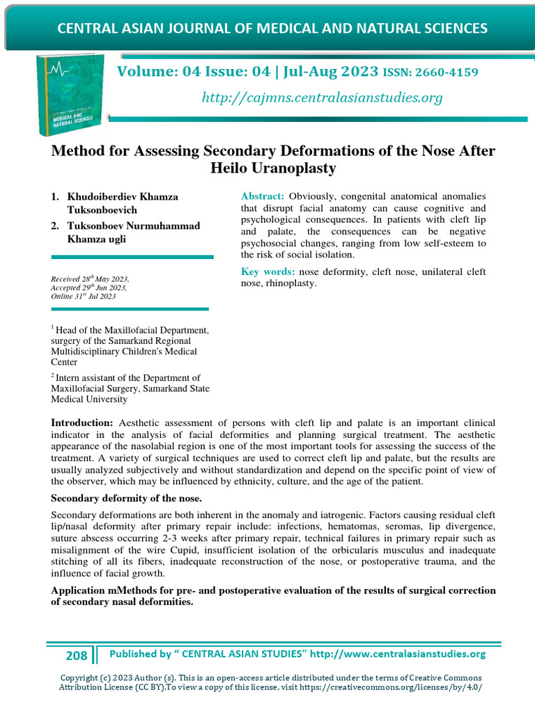 Method For Assessing Secondary Deformations of The Nose After Heilo ...