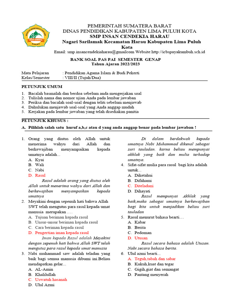 Soal PAI Kelas VIII Semester Genap | PDF
