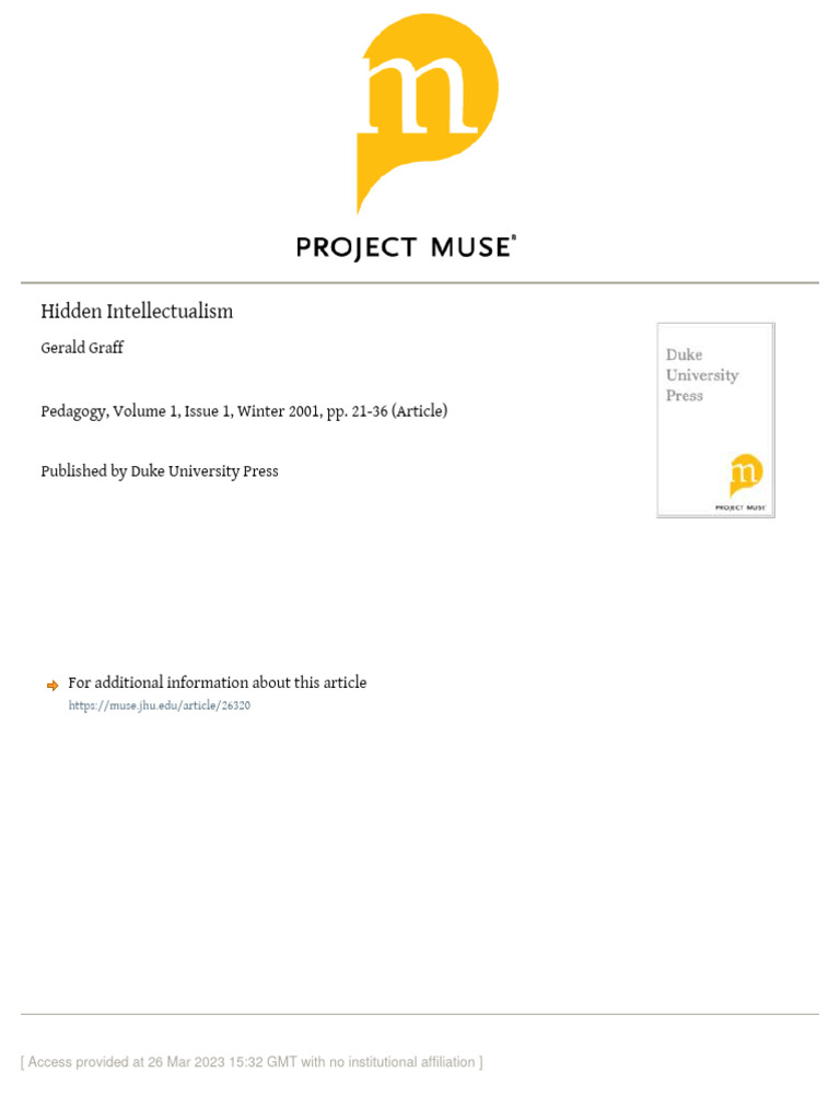 2 Graff Hidden Intellectualism | PDF | J. D. Salinger | Adolescence