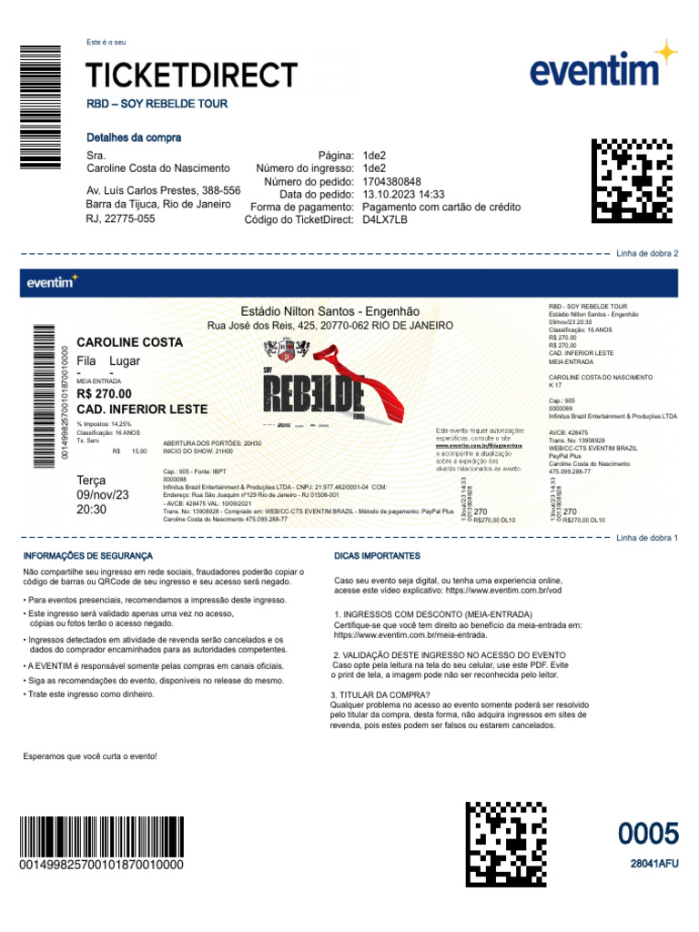 Ingresso Eventim | Download grátis PDF | Informática