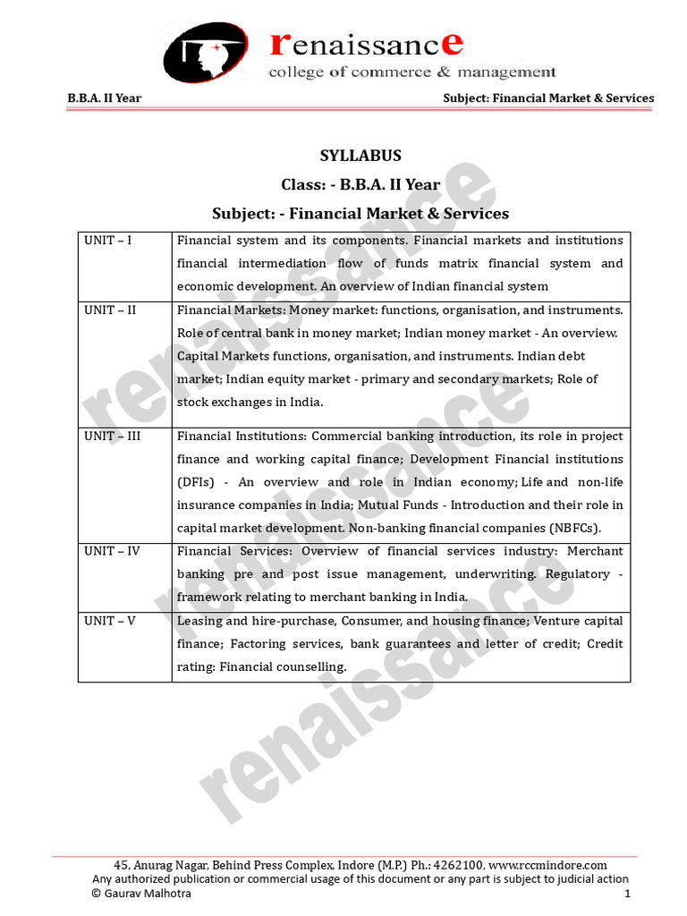 Financial Market and Services Bba 2 Notes 1 | PDF | Financial Markets ...