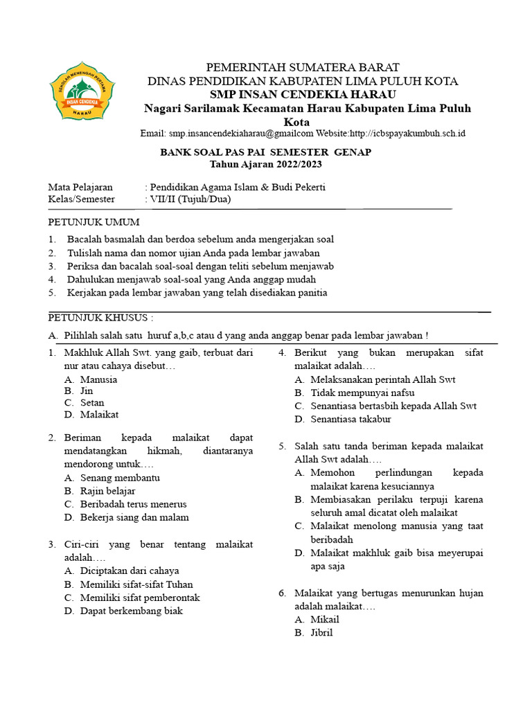 SOAL PAI Kelas 7 | PDF