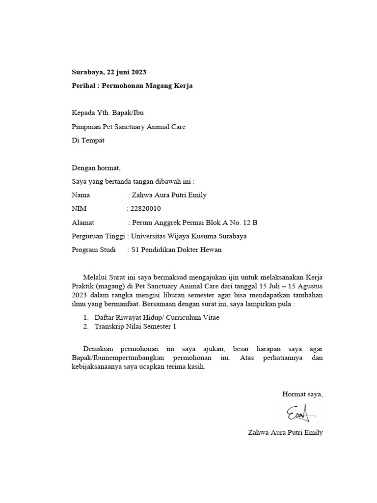 Surat Permohonan Magang | PDF