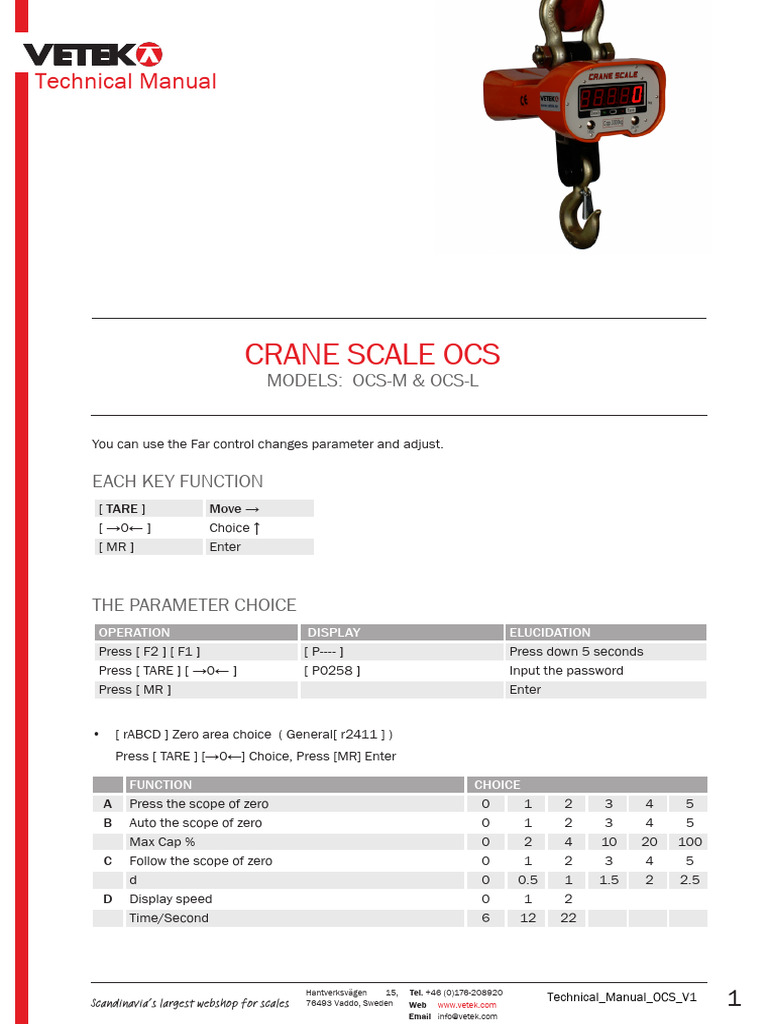 OCS Crane Scale User Manual | PDF | Electricity | Computer Engineering