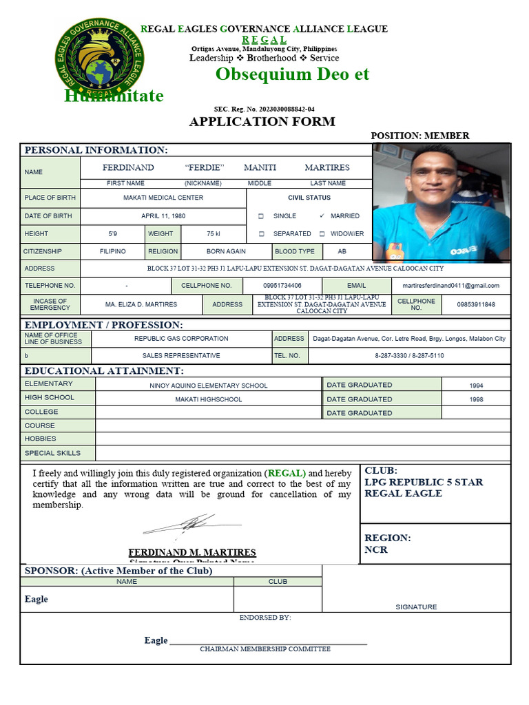 APPLICATION FORM REGAL New 1 | PDF | Philippines
