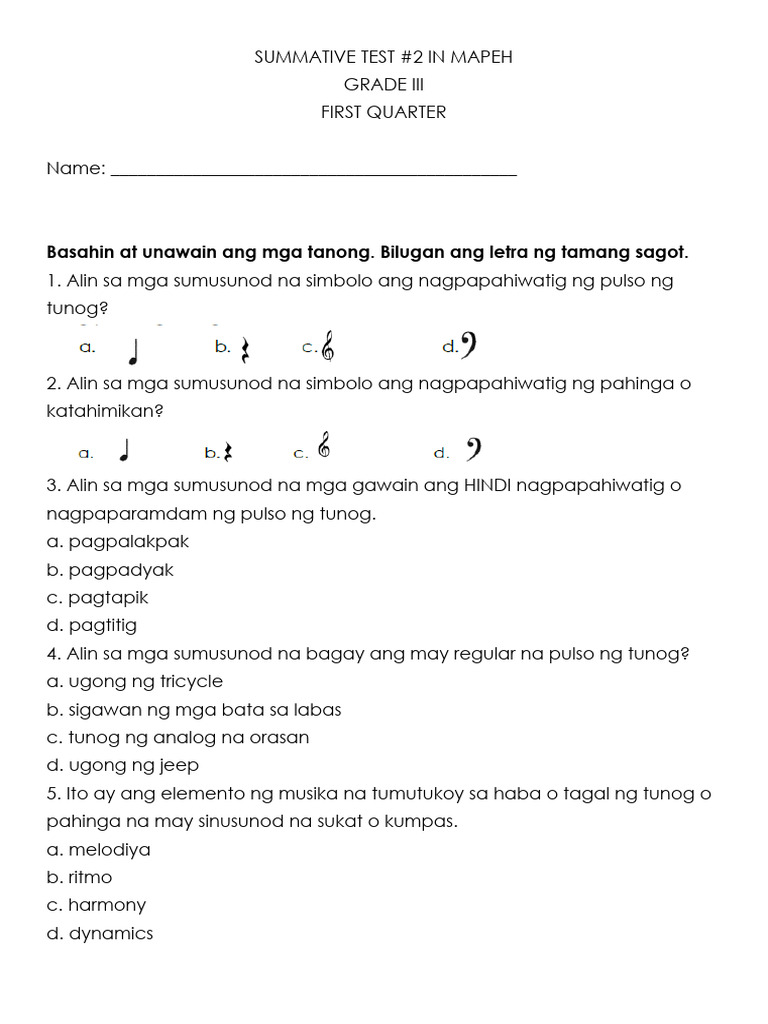 Summative Test in Mapeh3 1 | PDF