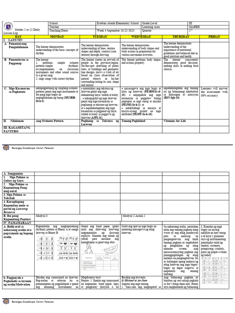 DLL Quarter 1 Week 4 Mapeh | PDF