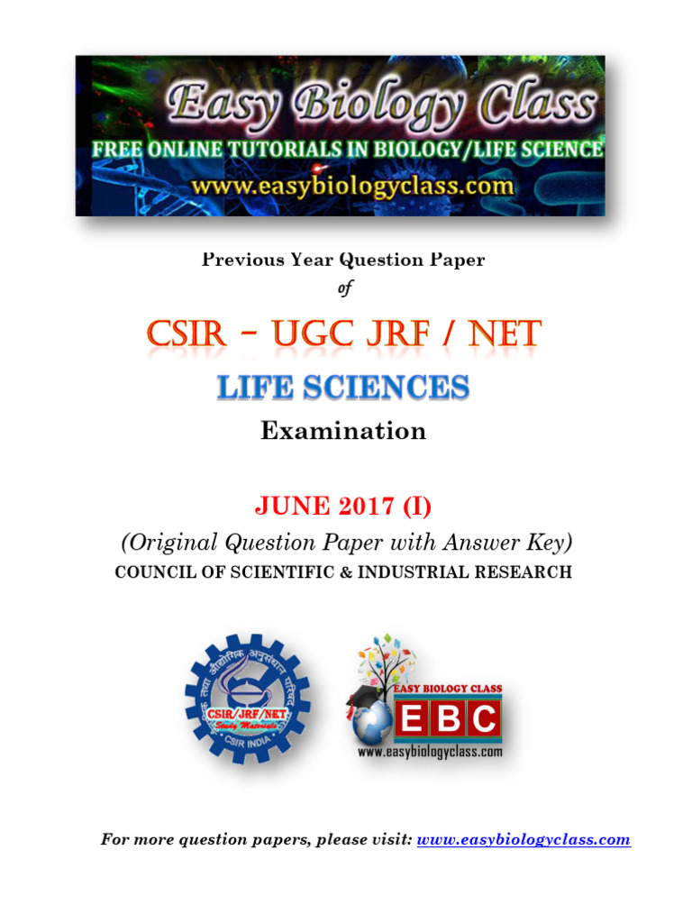 CSIR NET Life Sciences June 2017 Paper | PDF | Science