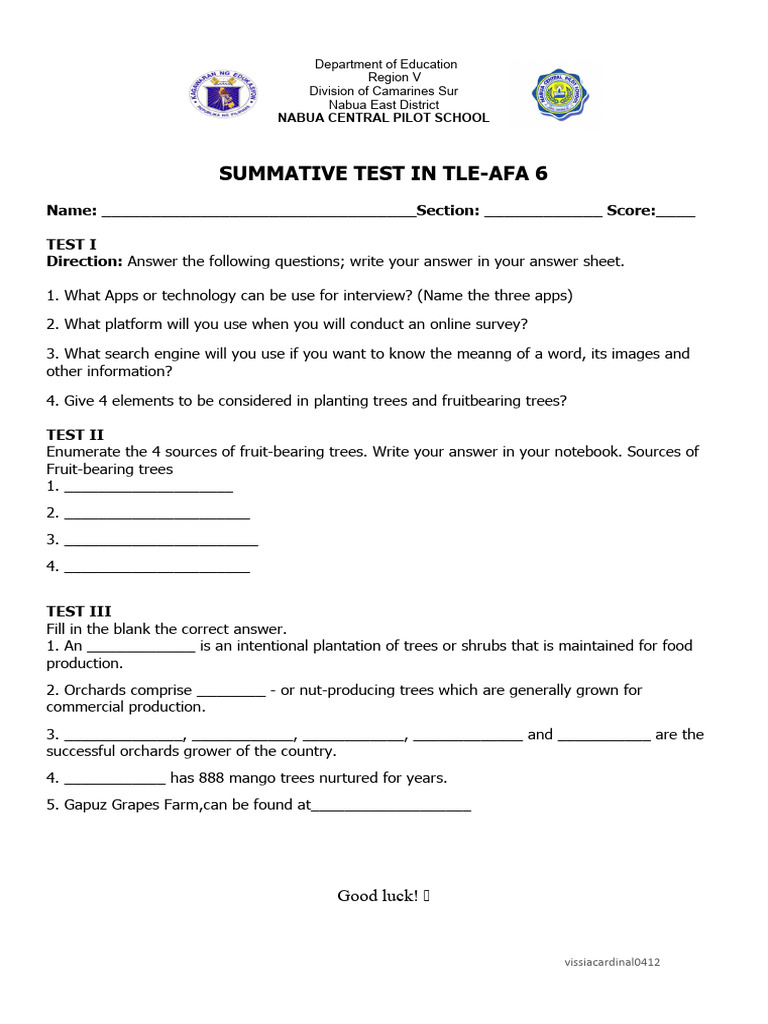 Summative Test TLE-AFA Week 2 | PDF