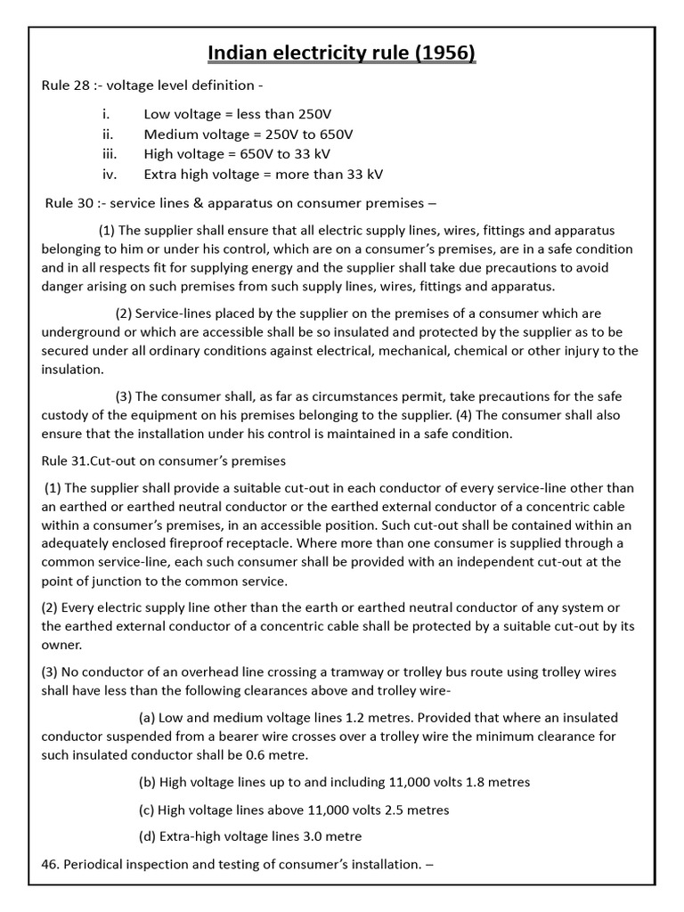 Indian Electricity Rule-1-4 | PDF | High Voltage | Insulator (Electricity)