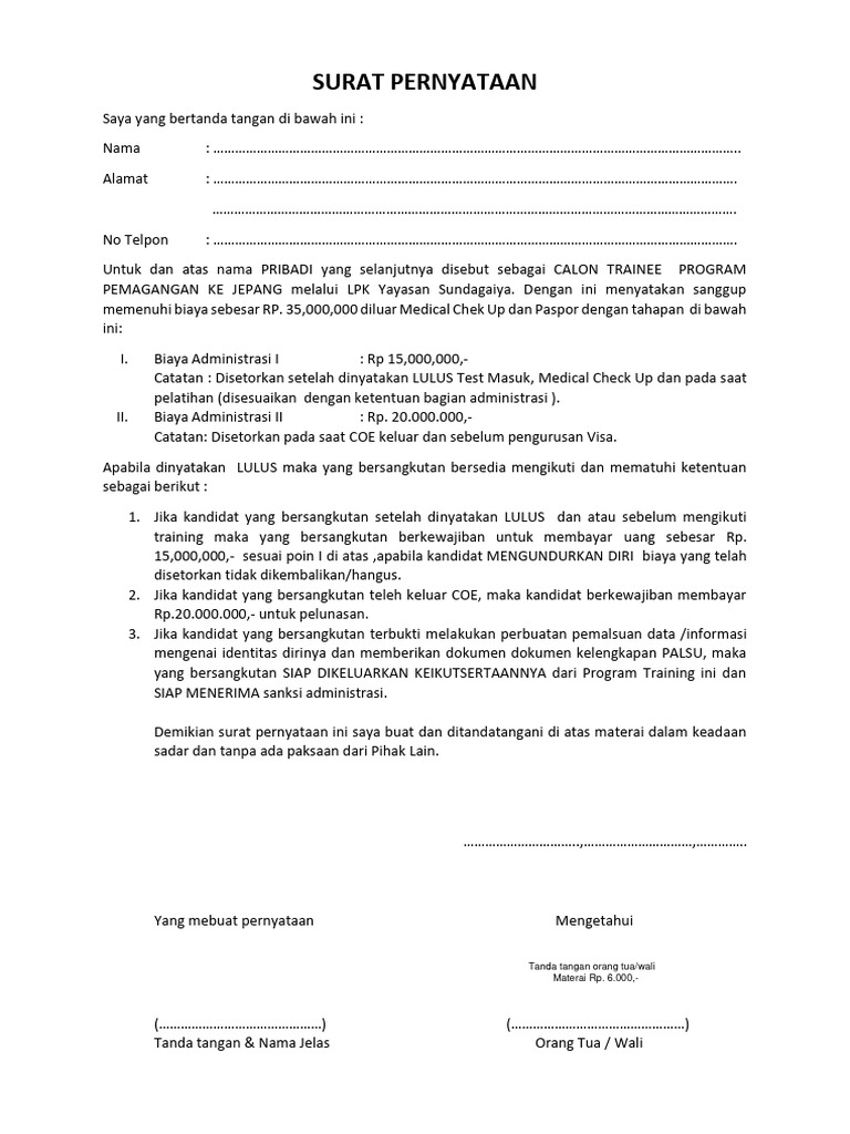 Surat Pernyataan Administrasi | PDF
