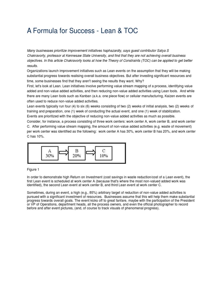 A Formula For Success of Lean & TOC | PDF