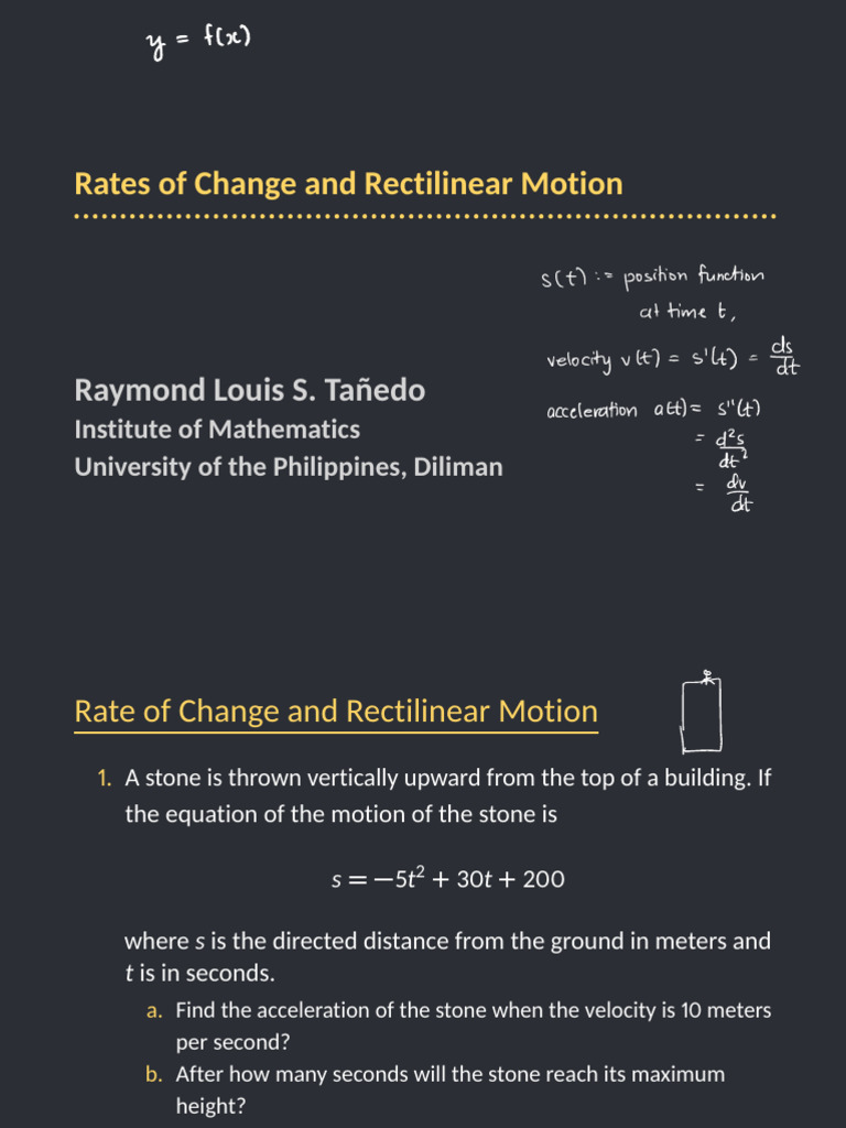 3.3. Rates of Change and Rectilinear Motion PDF | PDF | Acceleration ...