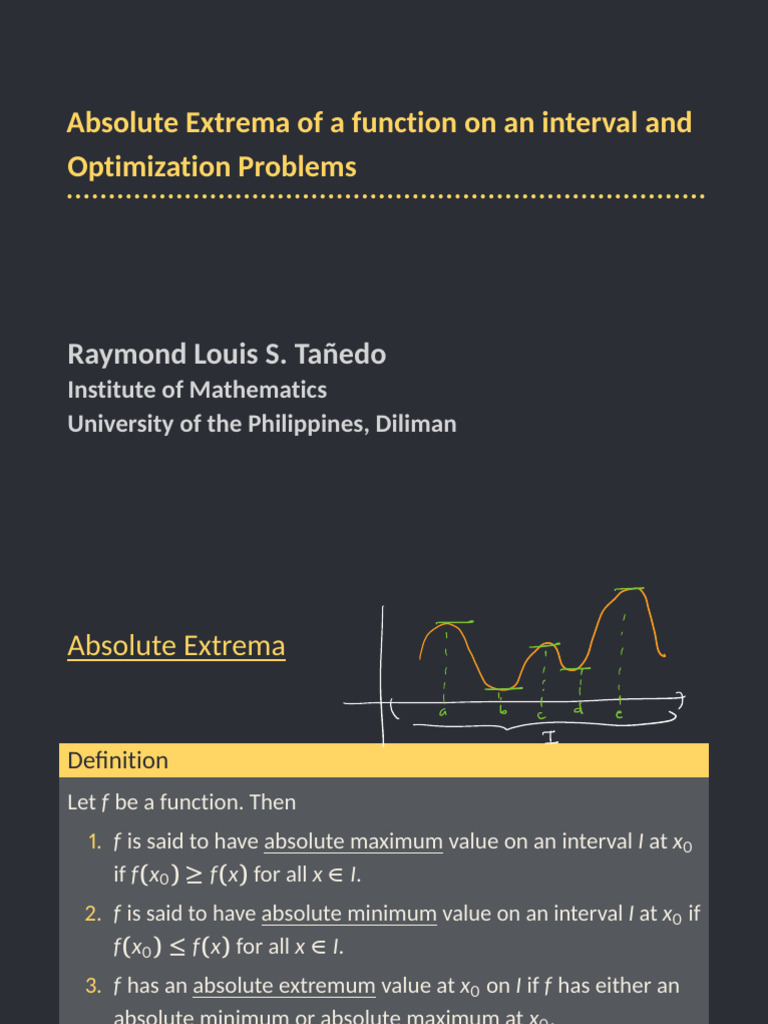 3.1-3.2. Absolute Extrema of A Function On An Interval Optimization Problems PDF | PDF ...