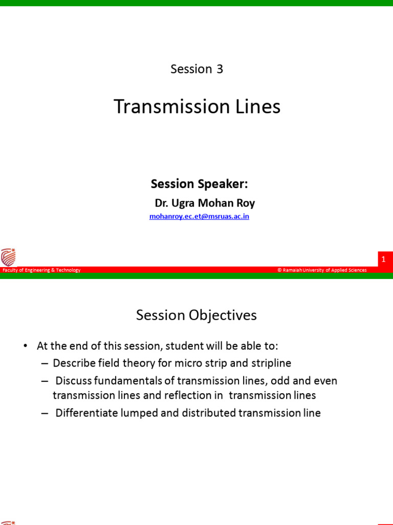 Session - 3 - Transmission Lines | PDF | Transmission Line | Electrical Network