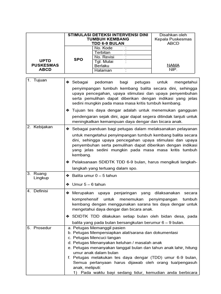 SOP SDIDTK TDD 6-9 Bulan | PDF