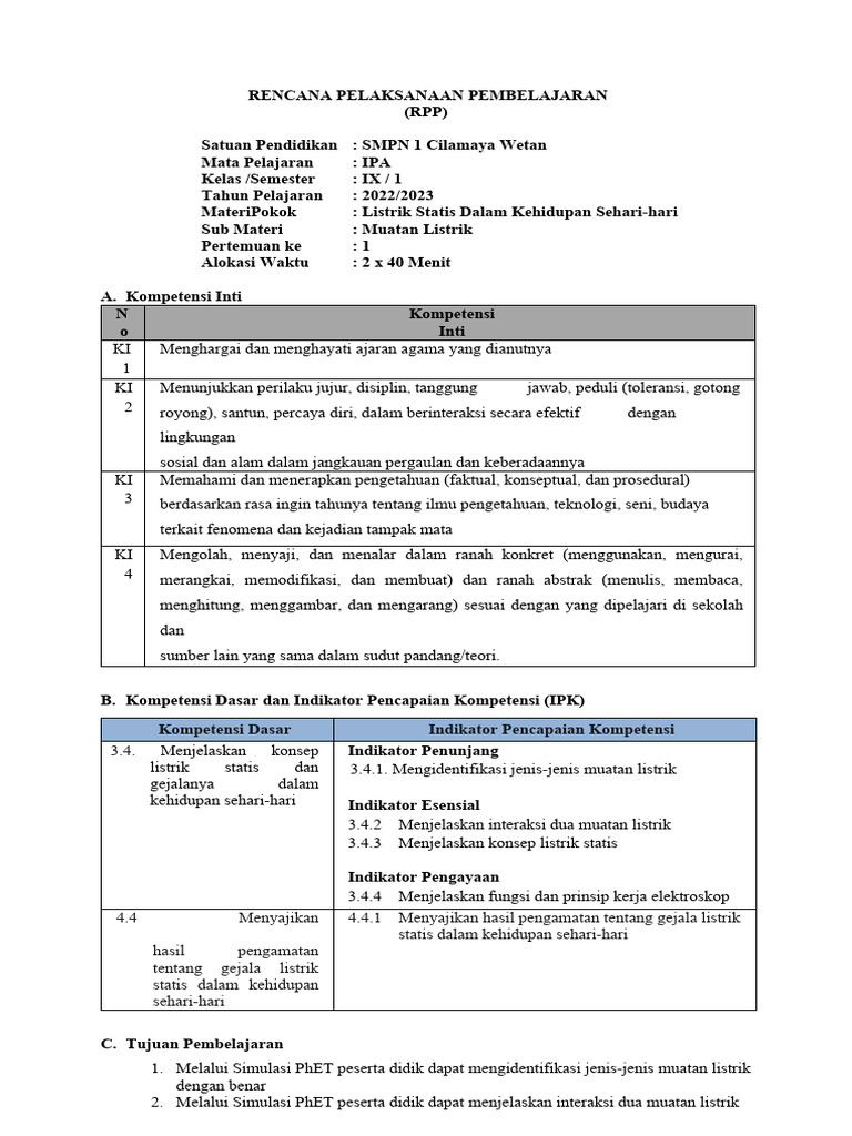RPP Listrik Statis Bu Titin | PDF