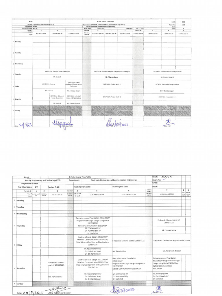 B.Tech - ECE & EE - 7th Sem TT | PDF