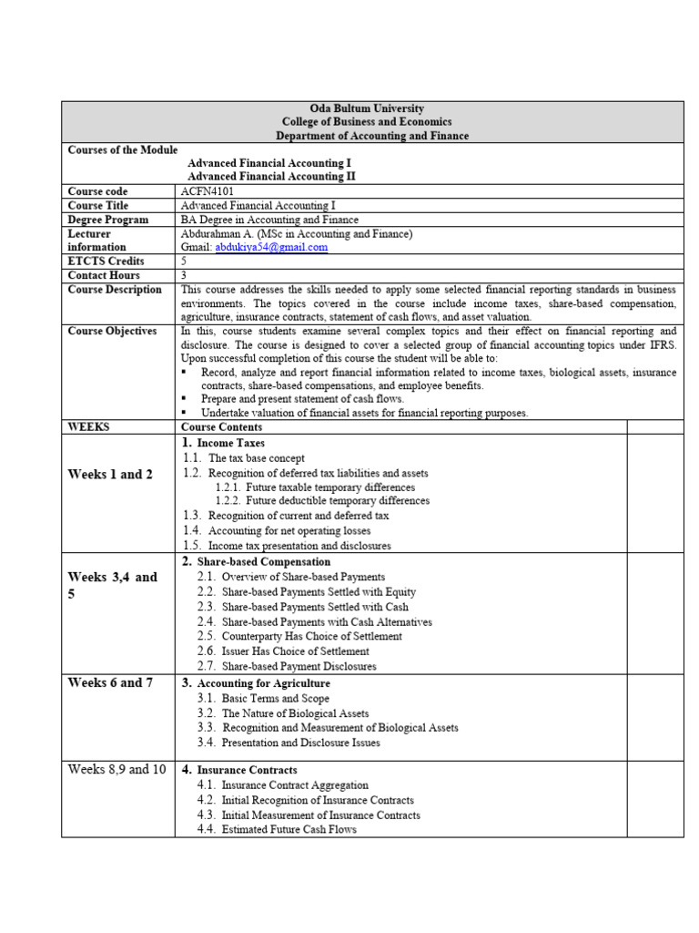 Financial Accounting 1 Course Outline | PDF | Financial Accounting ...