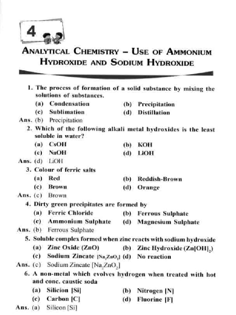 Analytical Chemistry MCQ's | PDF | Hydroxide | Sodium Hydroxide