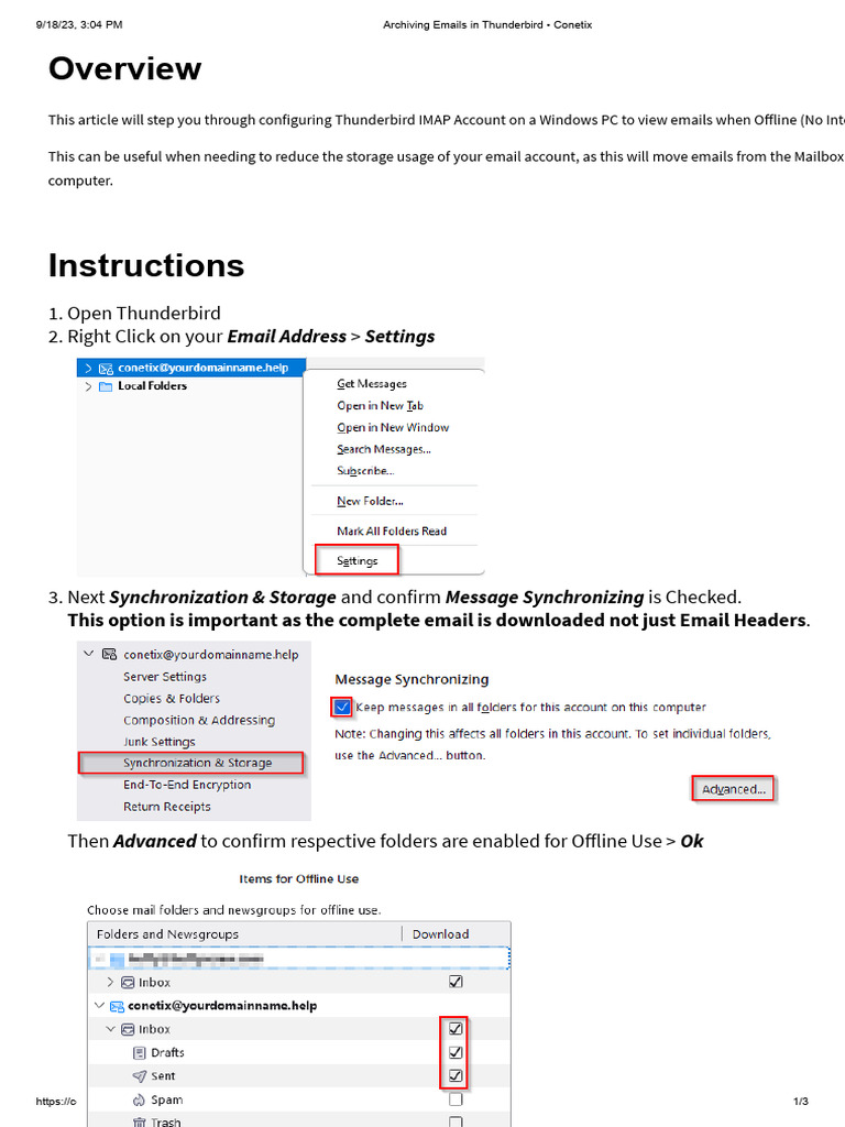 Archiving Emails in Thunderbird - Conetix | PDF Archiving Emails in Thunderbird - Conetix | PDF