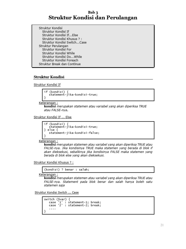 Bab 3 WEB PHP Struktur Kondisi Dan Perulangan - 1 | PDF Bab 3 WEB PHP Struktur Kondisi Dan Perulangan - 1 | PDF