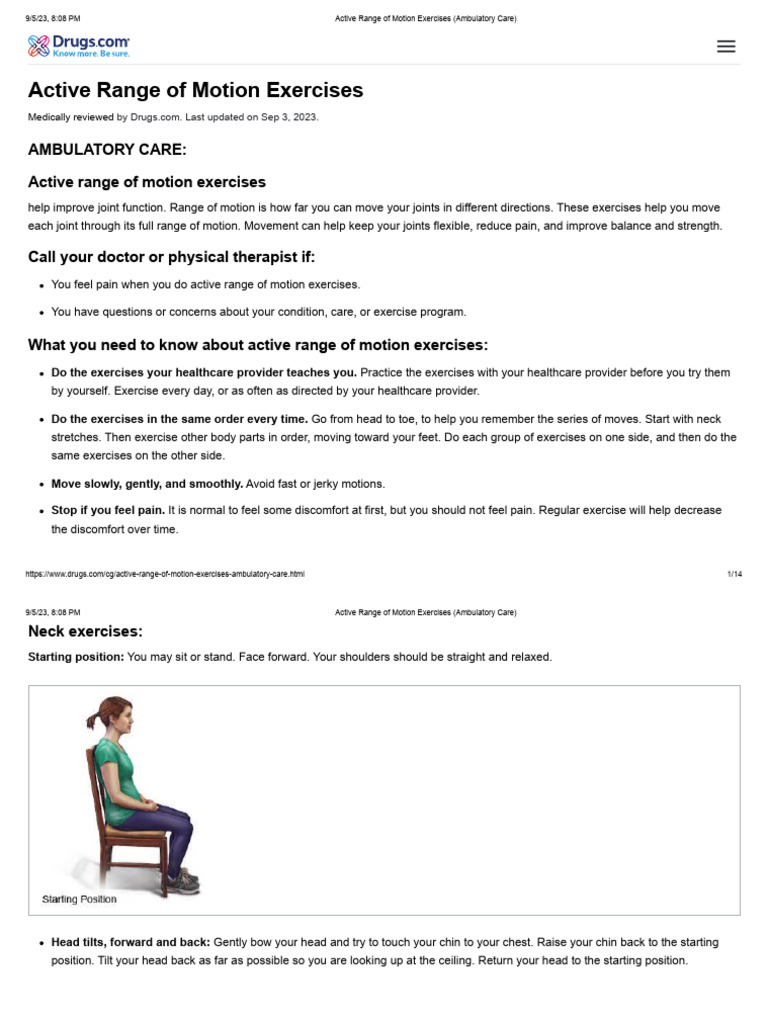 Active Range of Motion Exercises (Ambulatory Care) | PDF | Hand | Foot
