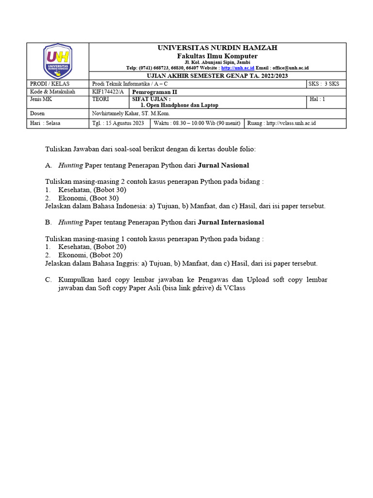 Soal UAS Python Genap 2022-2023 | PDF