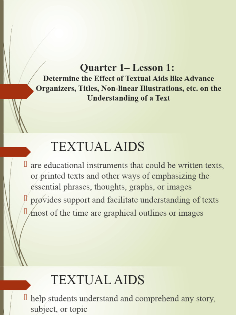 English 10 Quarter 1 Lesson 1 Textual Aids | PDF | Chart | Cognition