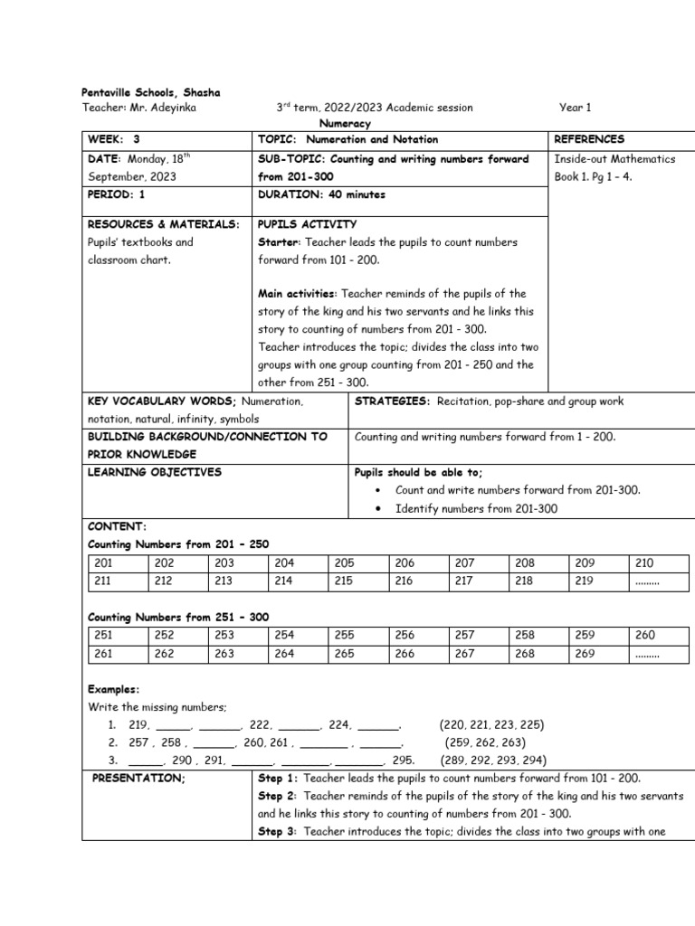 Counting Numbers 201-400 Lesson Plan | PDF | Numbers | Teachers