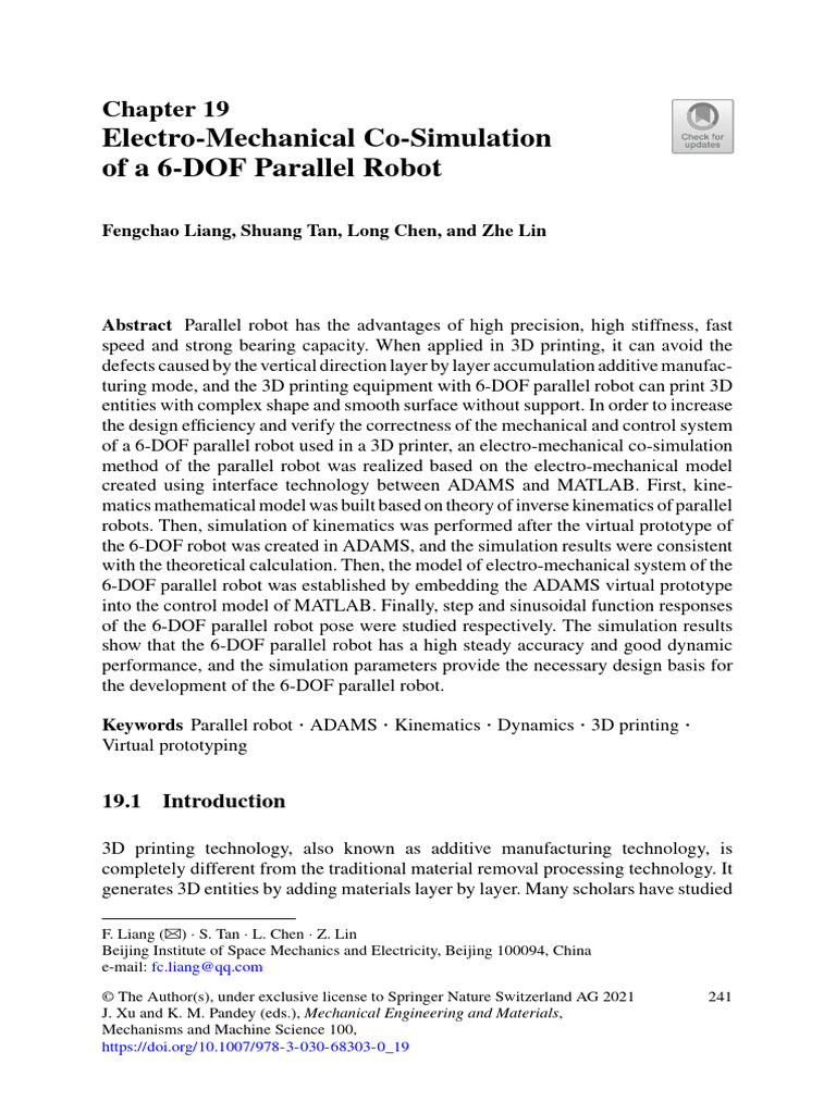 Electro-Mechanical Co-Simulation of A 6-DOF Parallel Robot: Fengchao Liang, Shuang Tan, Long ...