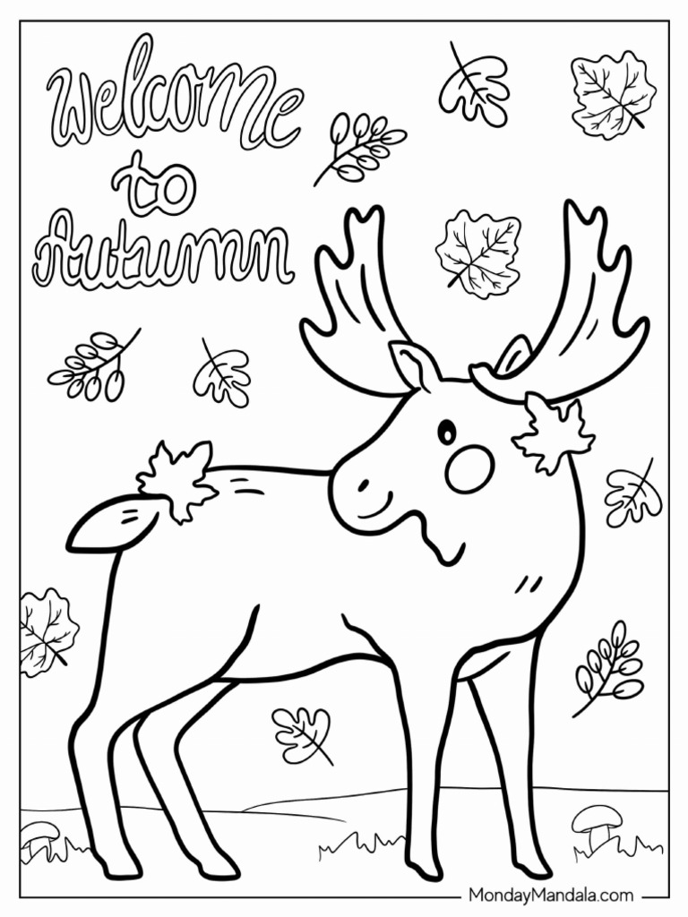 Welcome To Autumn Words Above Moose Coloring Sheet | PDF