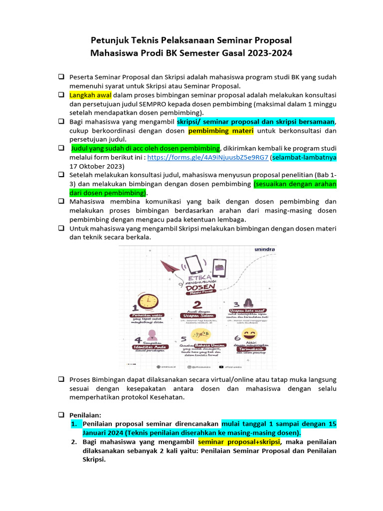 Petunjuk Teknis Pelaksanaan SEMPRO Dan SKRIPSI BK 2023-2024 | PDF