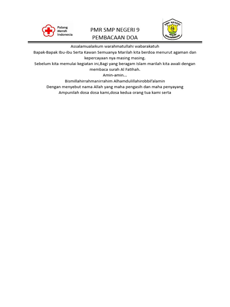 Pembacaan Doa PMR | PDF