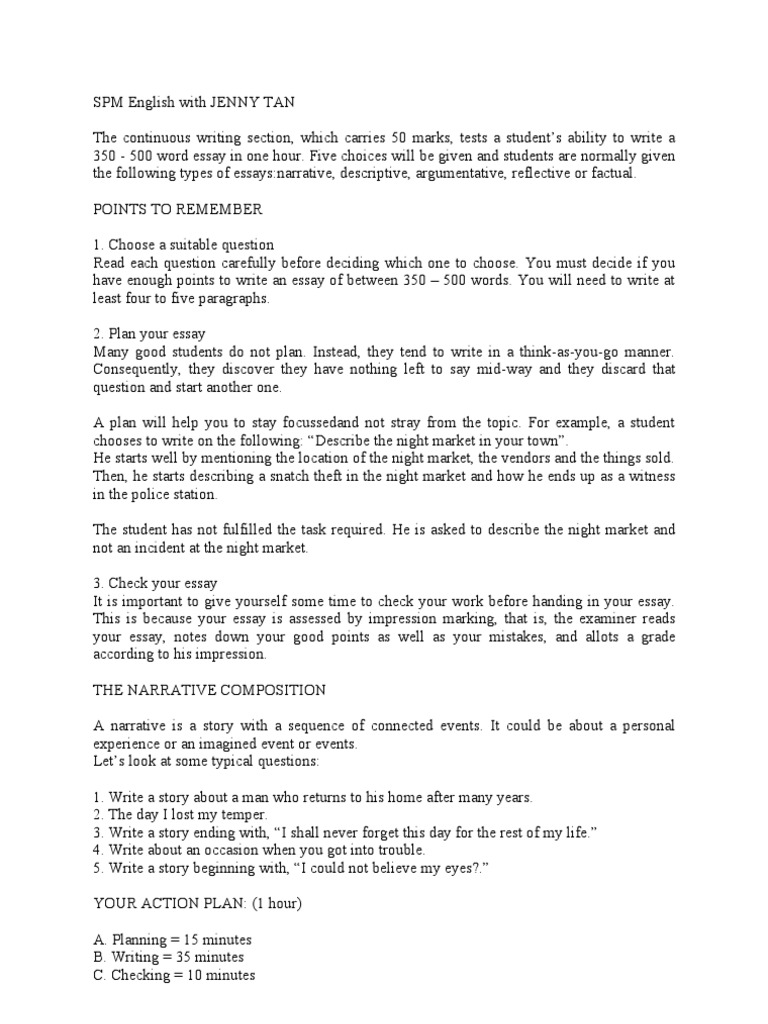 SPM English With Jenny Tan | PDF | Essays | Narrative