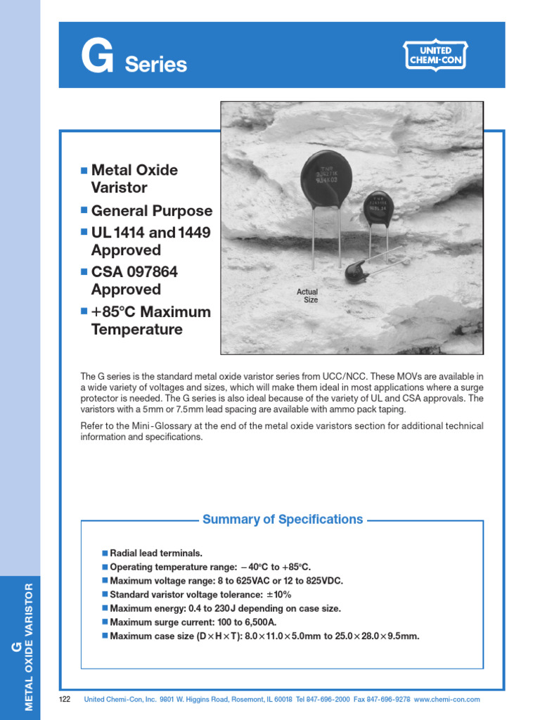 Series: Metal Oxide Varistor General Purpose UL 1414 and 1449 Approved ...