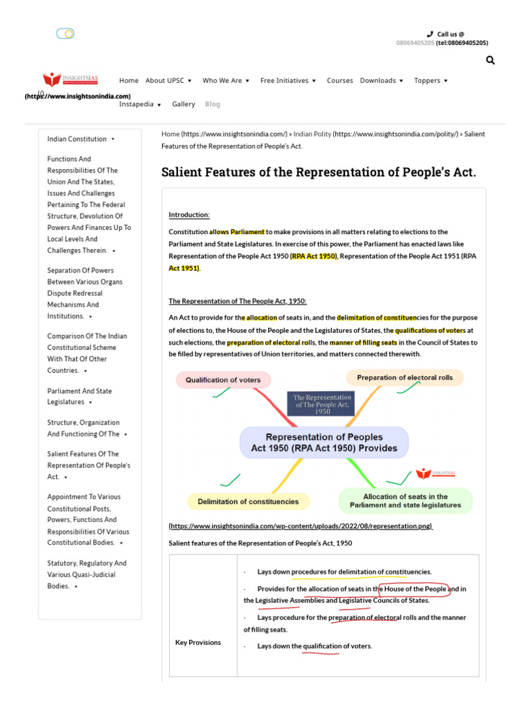 Salient Features of The Representation of Peoples Act 1 | Download Free PDF | Elections ...