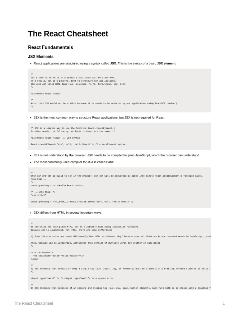The React Cheatsheet Pdf Java Script Computer Programming