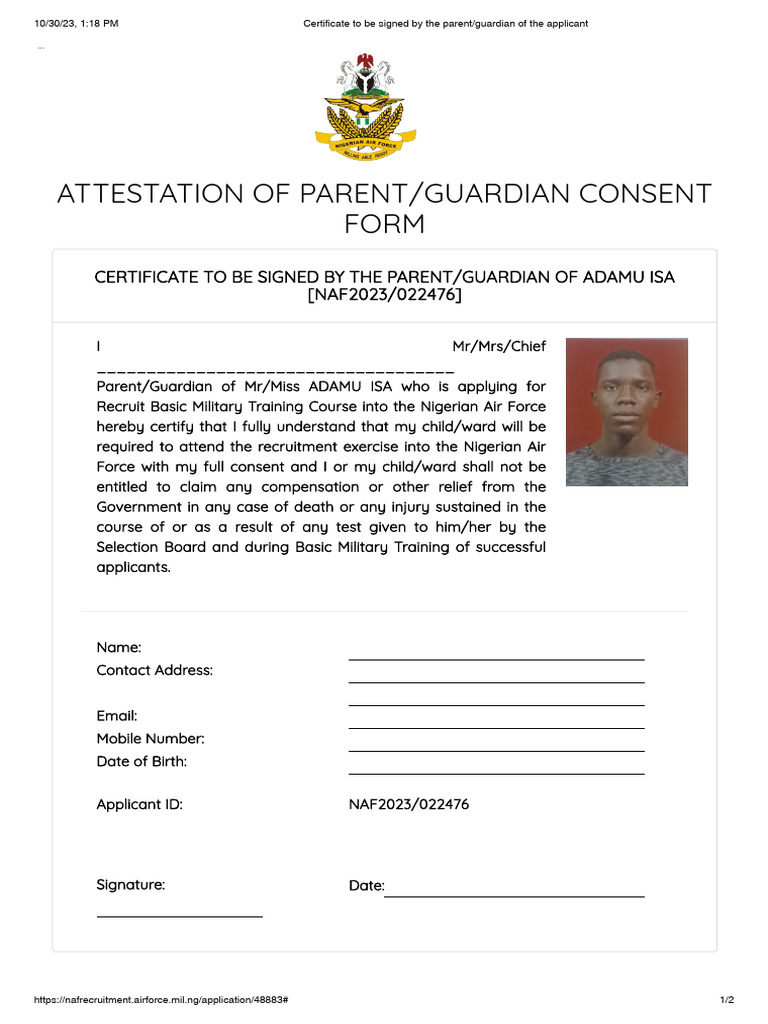 Attestation of Parent/Guardian Consent Form | PDF