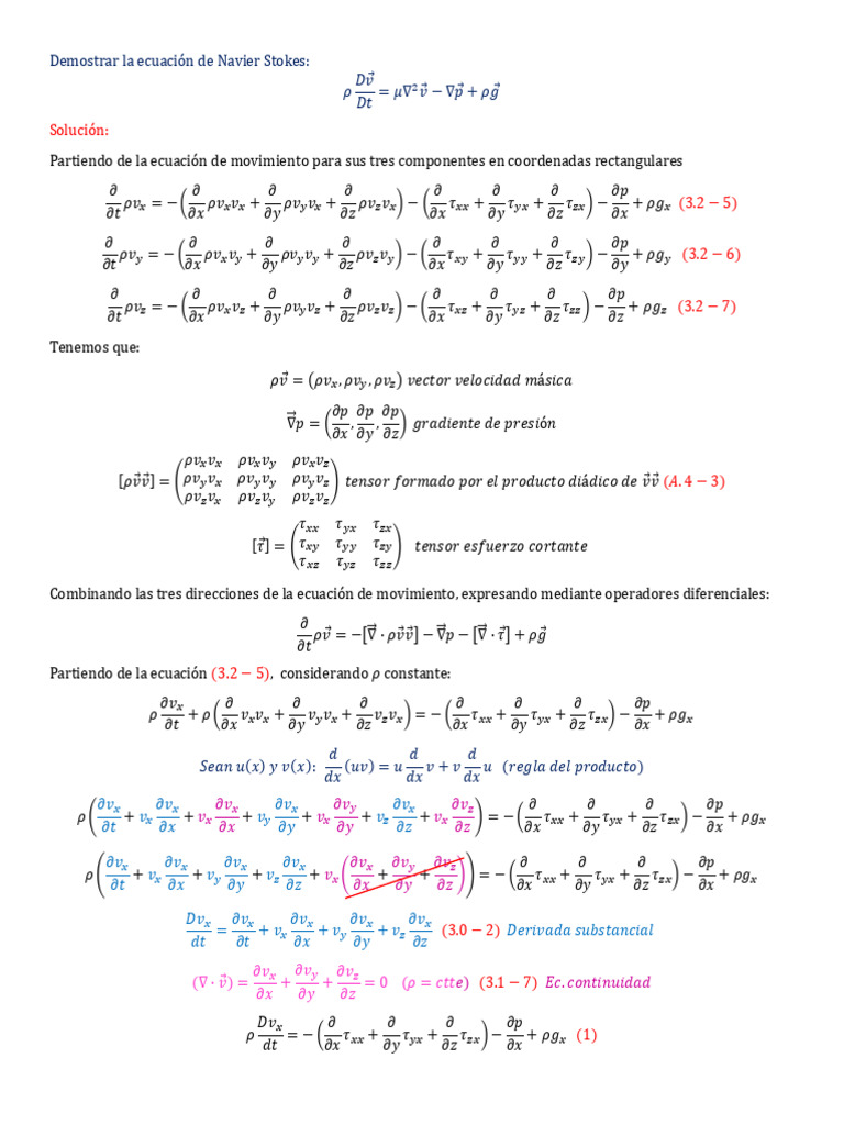 Solución:: Demostrar La Ecuación de Navier Stokes: + | PDF | Vector ...