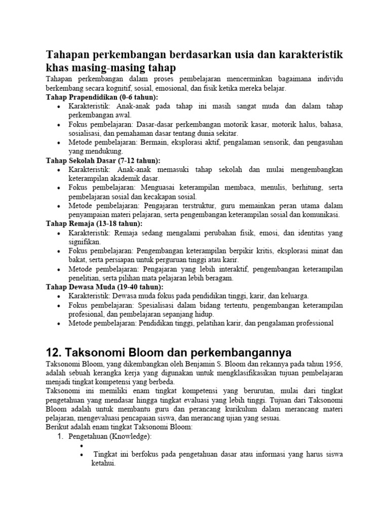 Tahapan Perkembangan Berdasarkan Usia Dan Karakteristik Khas Masing | PDF