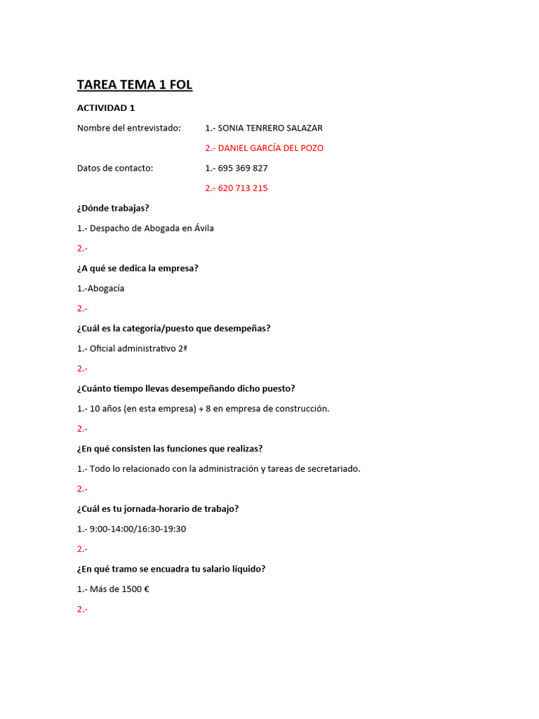 Tarea Tema 1 Fol | PDF | Salario | Empleo