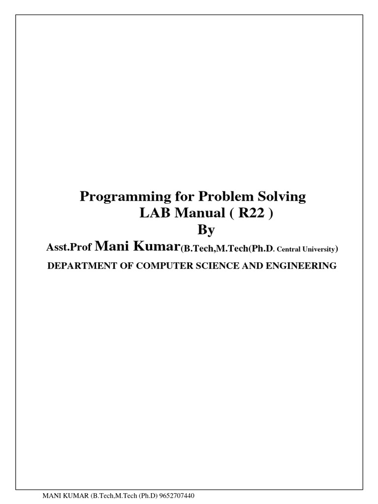 Pps Lab Manual By Asst Prof Mani Kumar Btech Mtech Phd Central University Pdf 