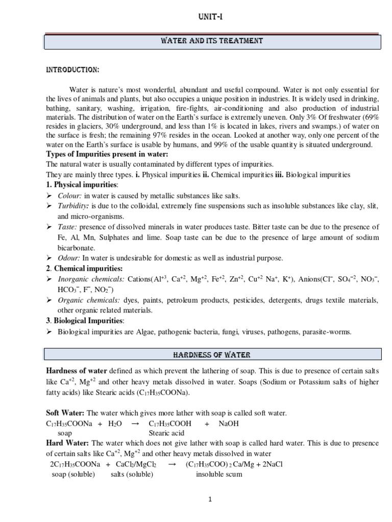 Engineering Chemistry - Unit-1 (2023-24) | PDF | Ion Exchange | Water Purification