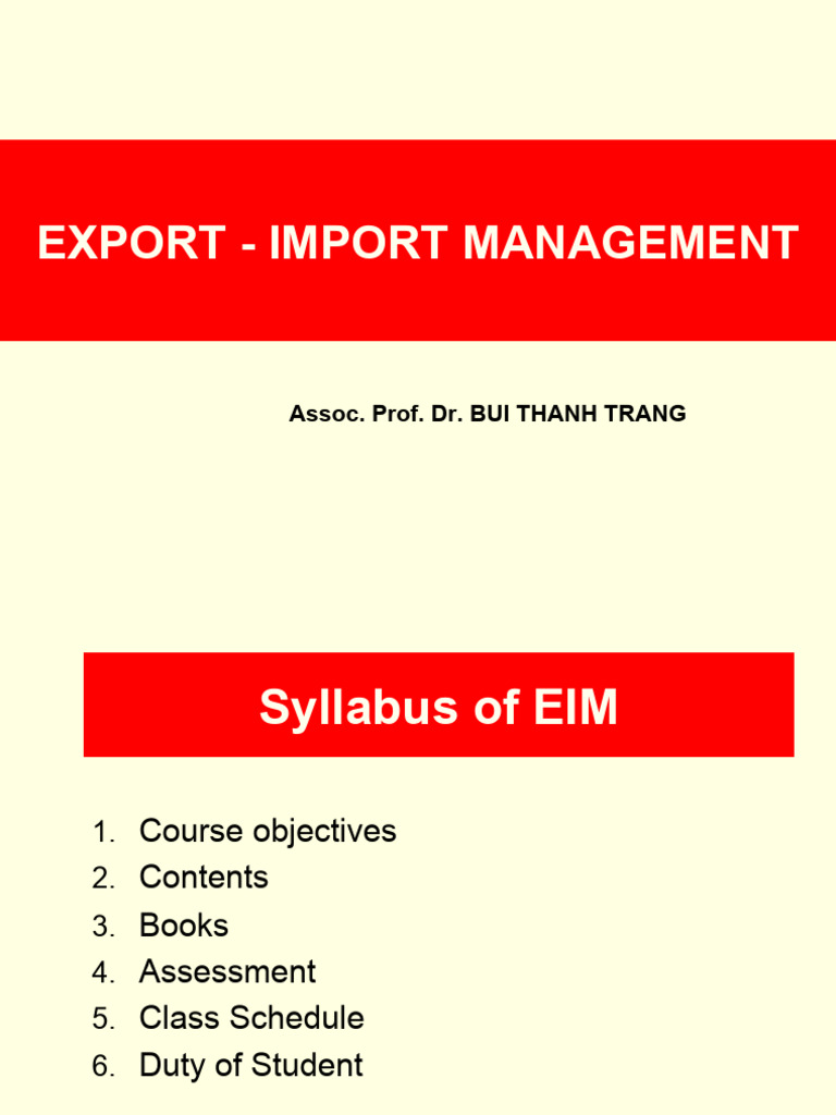 Syllabus of EXPORT IMPORT MANAGEMENT | PDF | International Business ...
