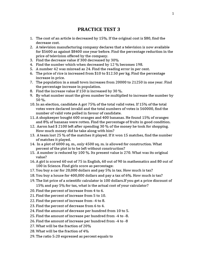 Practice 3 | PDF | Percentage | Mathematics