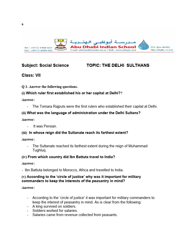 Class 7 Notes on Delhi Sultans | PDF