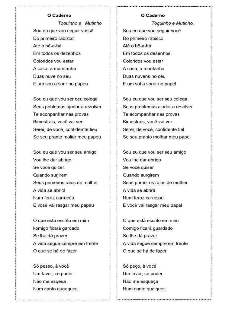 O Caderno letra da musica | PDF