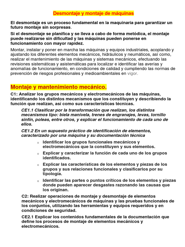 1 - Desmontaje y Montaje de Máquinas | PDF | Engranaje | Rodamiento ...
